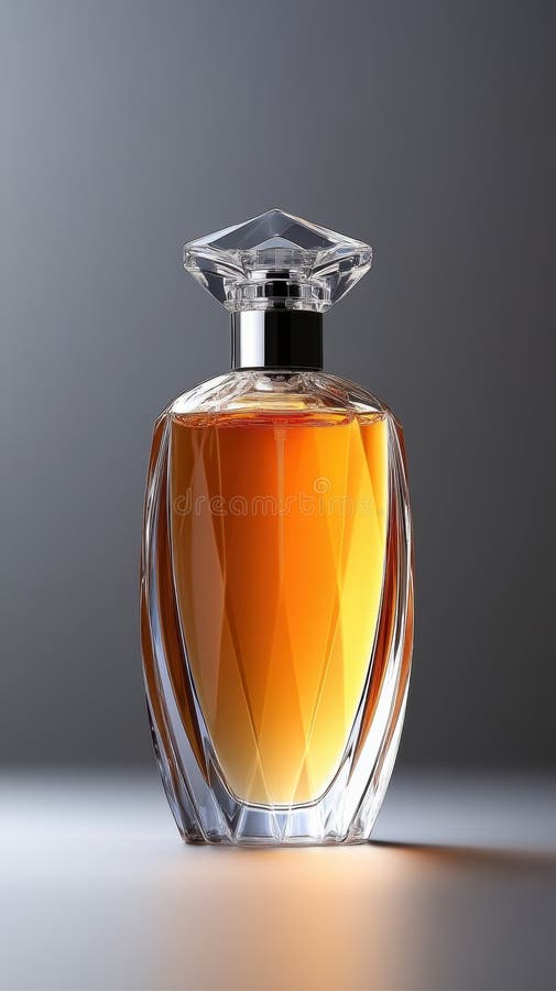Elegant Perfume Bottle with Geometric Design and Amber Liquid Stock ...