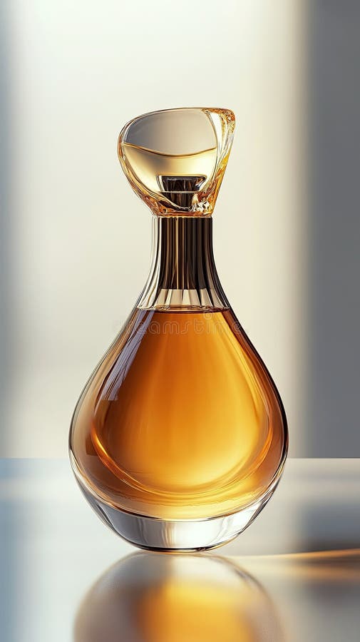 Elegant Perfume Bottle with Golden Liquid, Soft Reflections. Stock ...