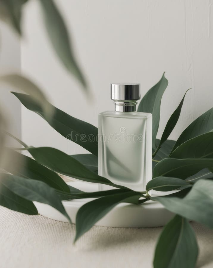 Elegant Perfume Bottle with Green Leaves Stock Photo - Image of ...