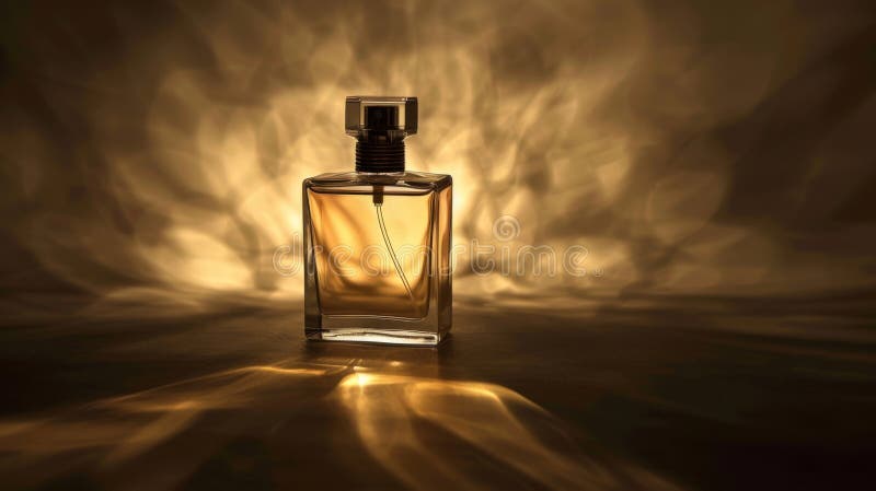 Elegant Perfume Bottle Illuminated with Golden Light on Dark Background ...