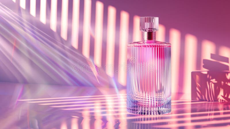 Elegant Perfume Bottle Illuminated with Pink Neon Light Stock ...