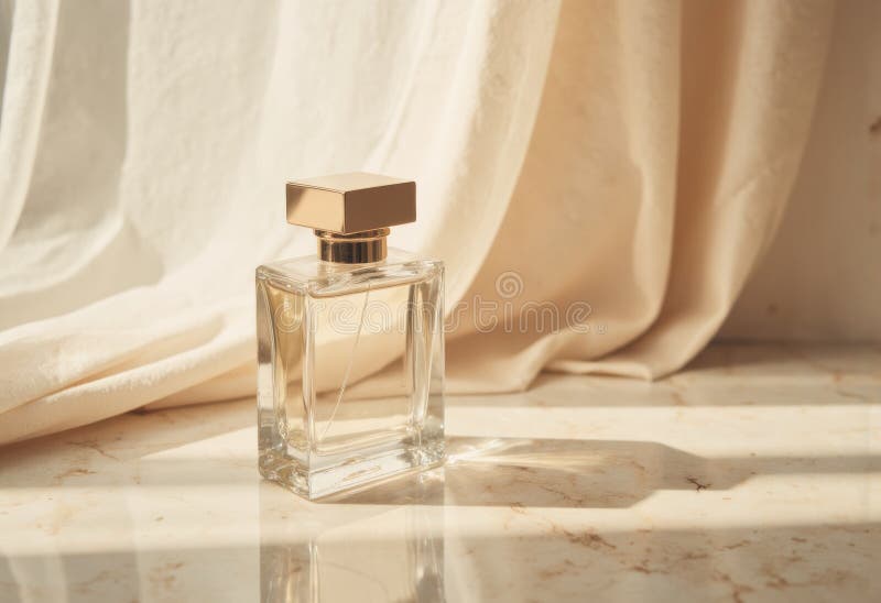 Elegant Perfume Bottle on a Marble Surface with Soft Fabric Backdrop ...