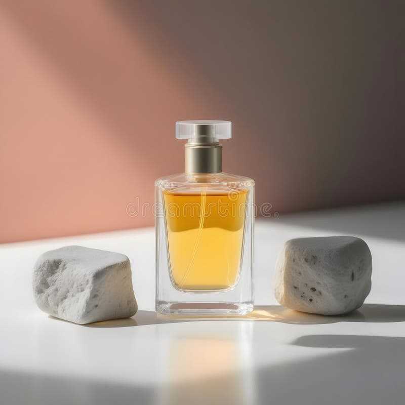 Elegant Perfume Bottle Minimalist Design on Gradient with Natural ...