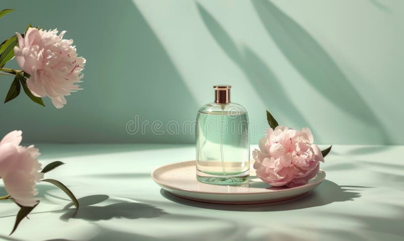 Elegant Perfume Bottle Mockup on a Ceramic Plate Stock Image - Image of ...