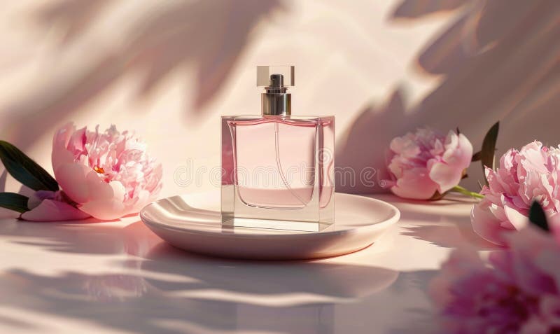 Elegant Perfume Bottle Mockup on a Ceramic Plate Stock Image - Image of ...