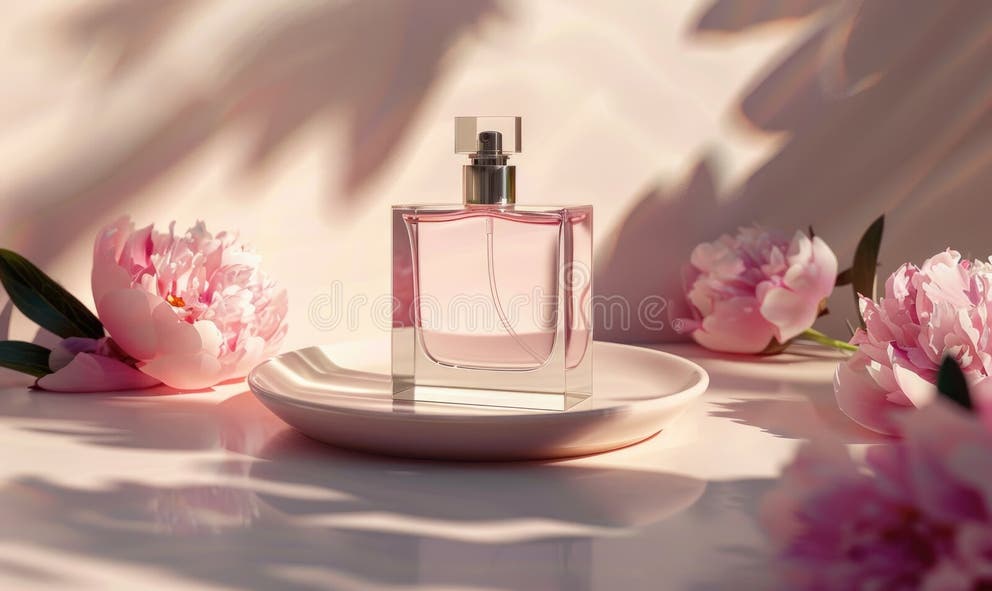 Elegant Perfume Bottle Mockup on a Ceramic Plate Stock Image - Image of ...