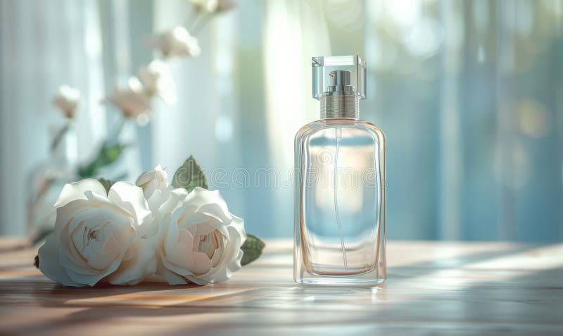 Elegant Perfume Bottle Mockup on Wooden Table Stock Photo - Image of ...