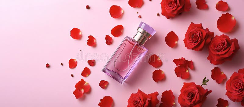 Elegant Perfume Bottle with Red Roses and Petals High Quality Image ...