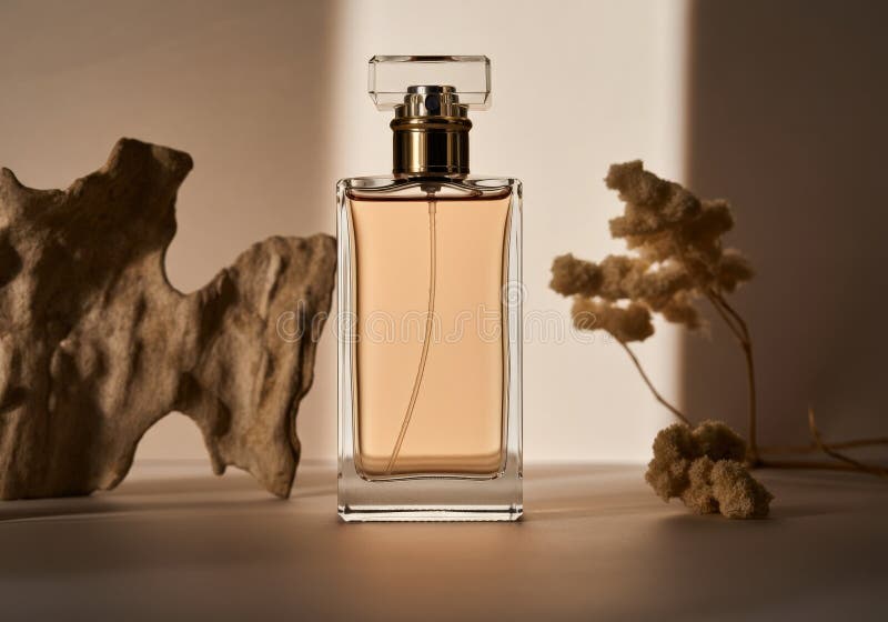 Elegant Perfume Bottle with Soft Lighting and Natural Elements Stock ...