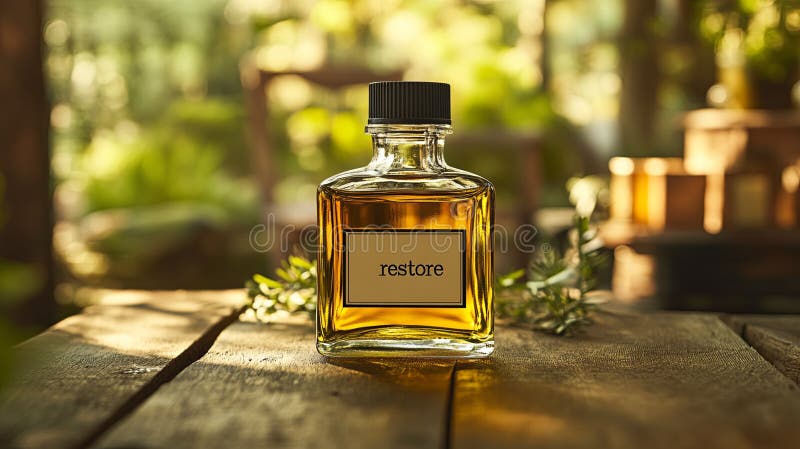 Elegant Perfume Bottle on Wooden Table with Unique Label Stock Image ...