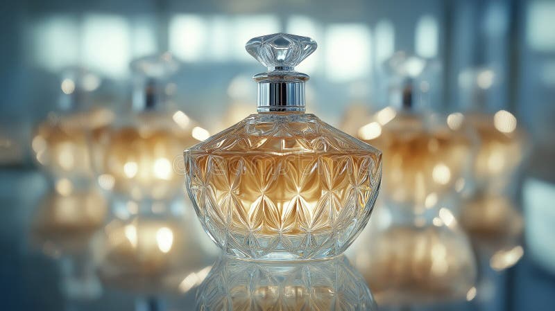 Elegant Perfume Bottles Arranged Symmetrically on a Mirrored Surface ...