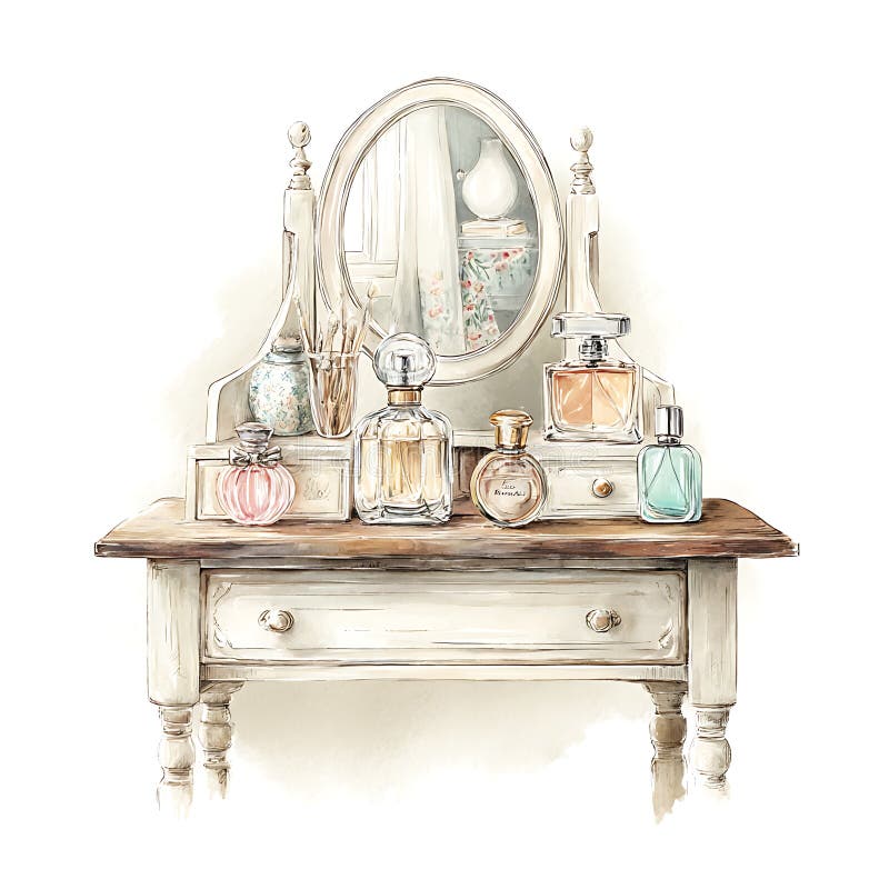Elegant Perfume Bottles Arranged on a Vintage Vanity Table with Mirror ...