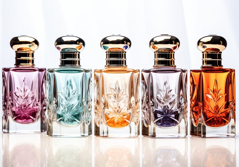 Elegant Perfume Bottles, with Different Fragrances, on a White ...