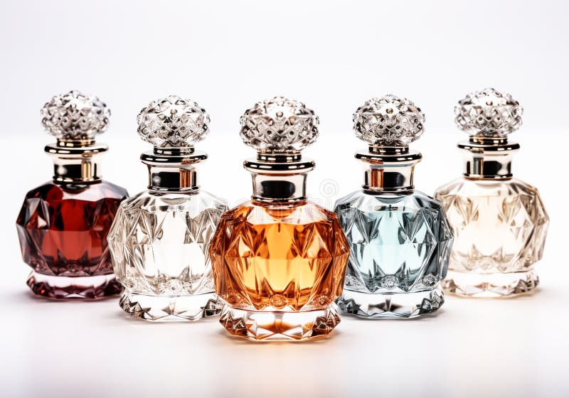 Elegant Perfume Bottles, with Different Fragrances, on a White ...