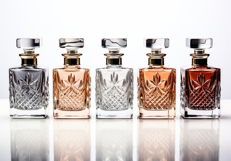 Elegant Perfume Bottles, with Different Fragrances, on a White ...