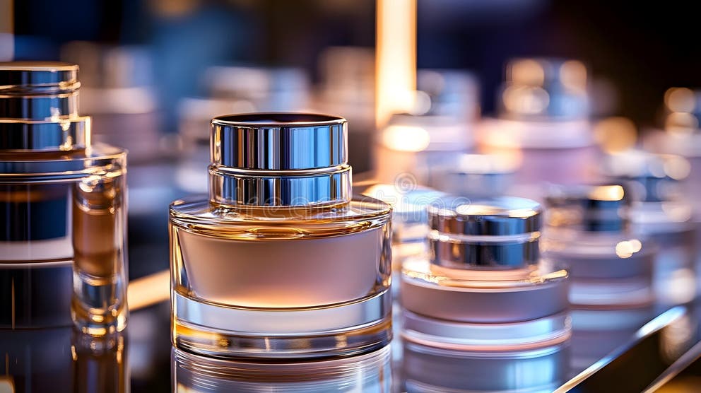 Elegant Perfume Bottles on Reflective Surface with Soft Lighting Stock ...