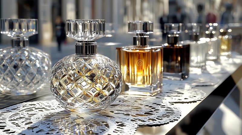 Elegant Perfume Shop Window Display Showcasing Luxurious Bottles in a ...