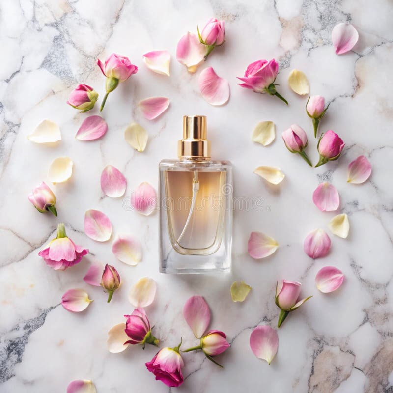 Elegant Perfume Surrounded by Delicate Pink Roses and Petals on a ...
