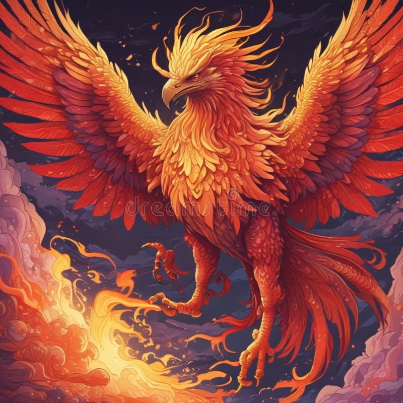 Red Phoenix Flying Flapping Its Wings Stock Illustration - Illustration ...