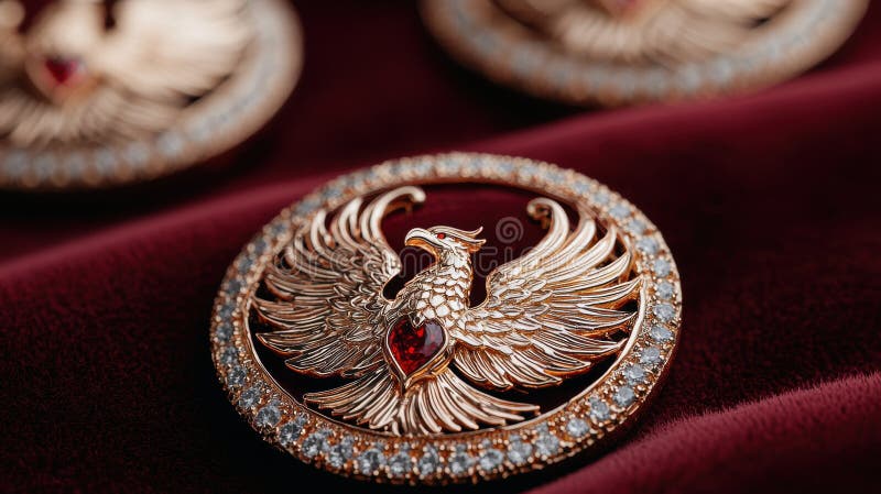 Elegant Phoenix Brooch with Gemstone Stock Illustration - Illustration ...
