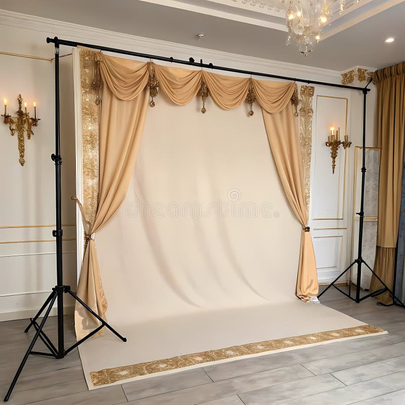 Elegant Photo Studio Backdrop with Luxurious Drapes in Soft Beige Stock ...