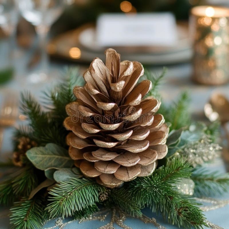 Elegant Pinecone Centerpiece on Festive Table Decoration Setting Stock Illustration ...