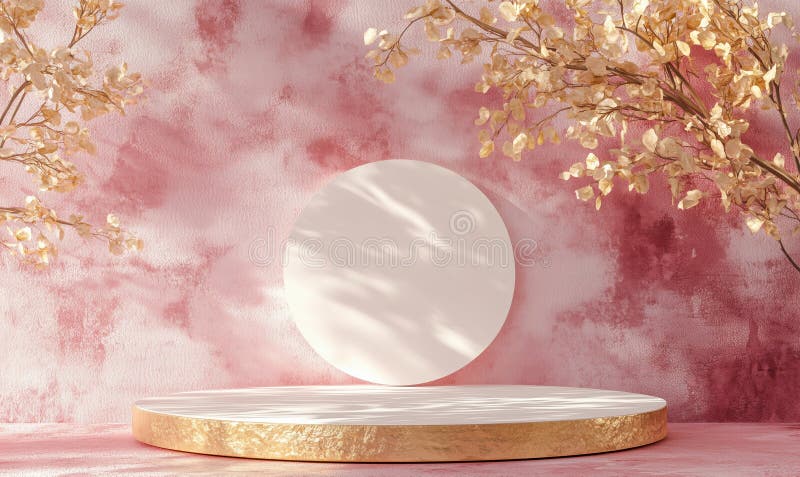 Elegant Pink Backdrop with Floating Circular Display and Decorative ...