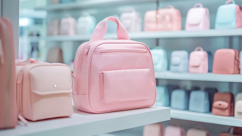 Elegant Pink Backpack Display in Chic Retail Store Stock Illustration ...