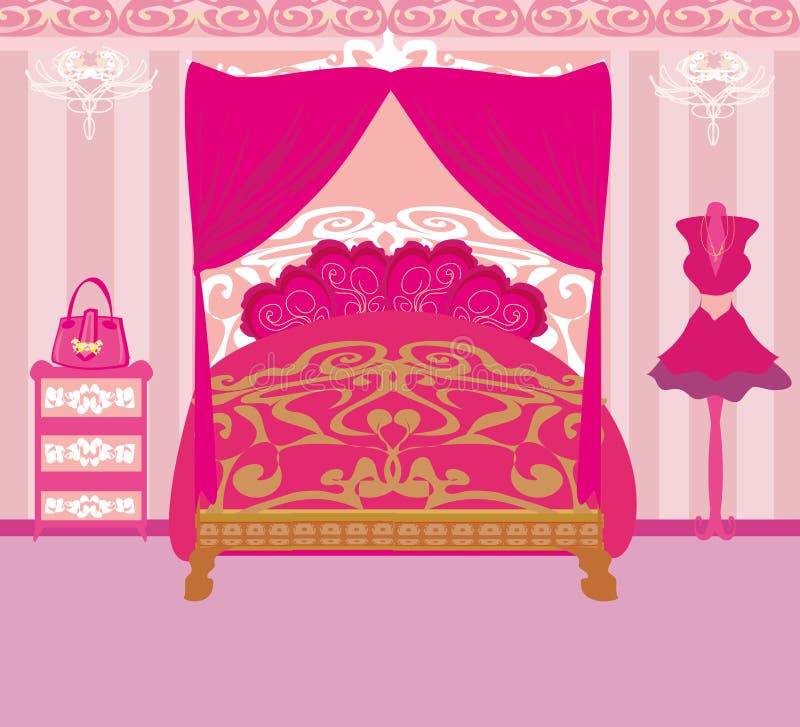Elegant pink bedroom stock vector. Illustration of elegance - 37271206