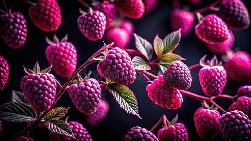 Elegant Pink Berry Silhouettes Artistic Botanical Patterns on a Dark ...