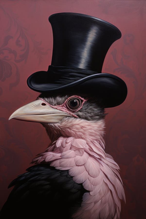Elegant Pink Bird with Top Hat and Glasses AI Generated Stock ...