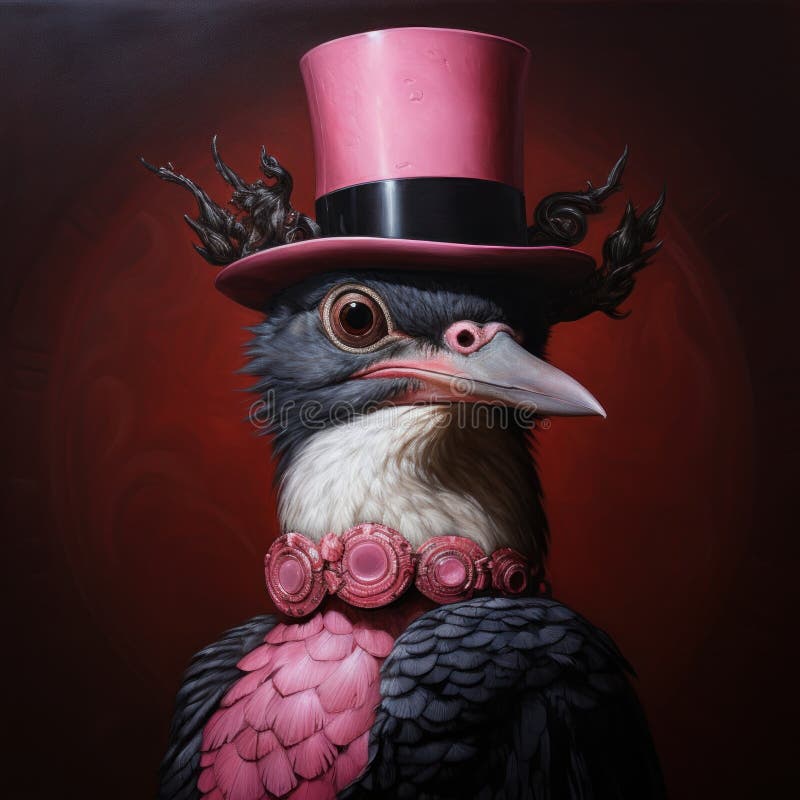 Elegant Pink Bird with Top Hat and Glasses AI Generated Stock ...