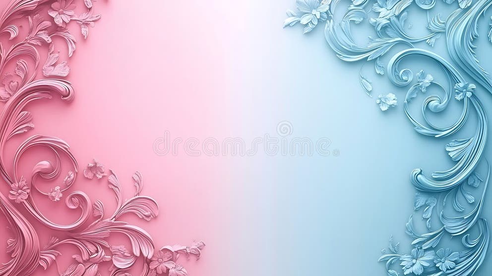 Elegant Pink and Blue Floral Scrollwork Design Stock Illustration - Illustration of classic ...
