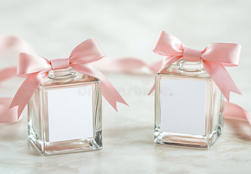 Elegant Pink Bow Perfume Bottles Mockup, Empty High Quality Image Stock ...