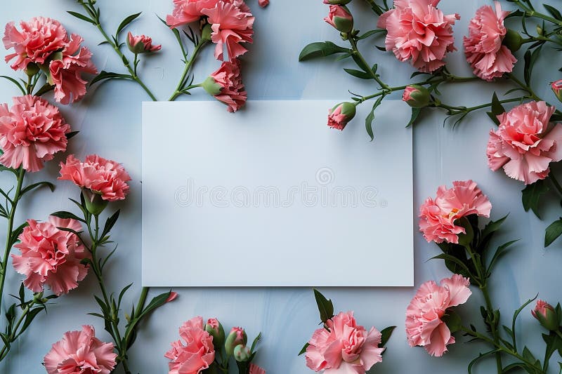 Elegant Pink Carnations Frame with Blank Card Stock Illustration ...