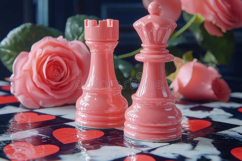 Elegant Pink Chess Pieces with Romantic Roses and a Patterned ...