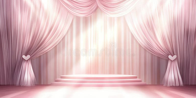 Elegant Pink Draped Curtains Stage Backdrop with Podium Romantic ...