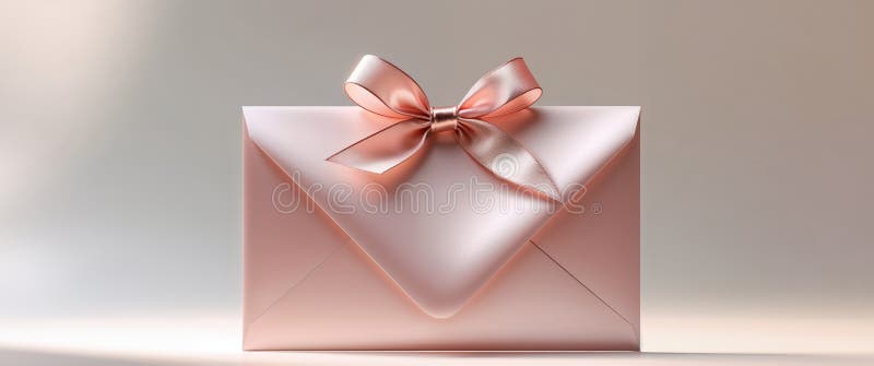 Elegant Pink Envelope with Rose Gold Ribbon Bow Stock Image - Image of ...