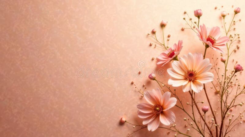 Elegant Pink Flowers on Subtle Textured Background, Mocha Mousse Color ...