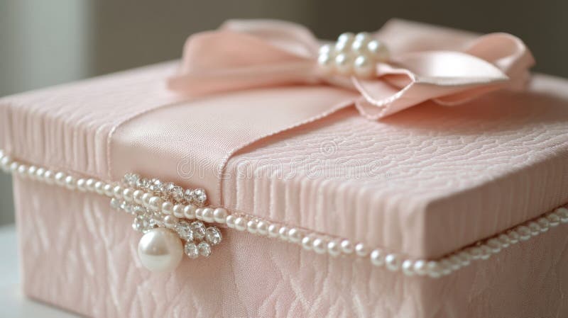 Elegant Pink Gift Box Decorated with Pearls and Ribbon Stock ...