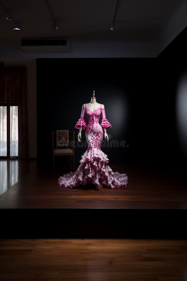 Elegant Pink Gown on Display, Featuring Ruffles and Dramatic Sleeves ...