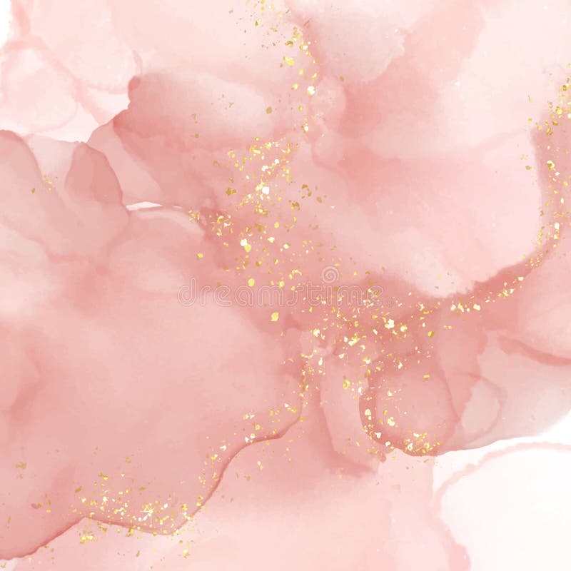 Elegant Pink Hand Painted Alcohol Ink Background with Gold Glitter ...