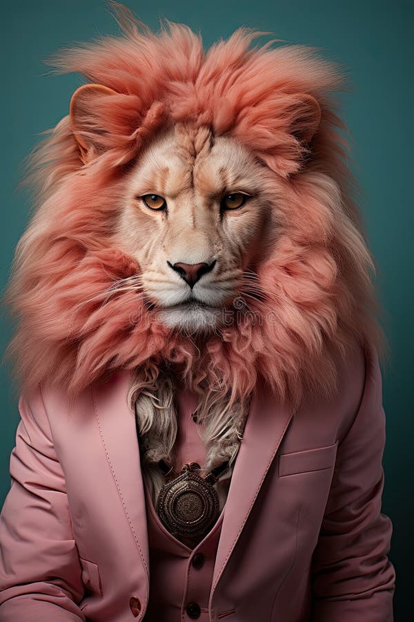 Elegant pink lion posing. stock illustration. Illustration of ...