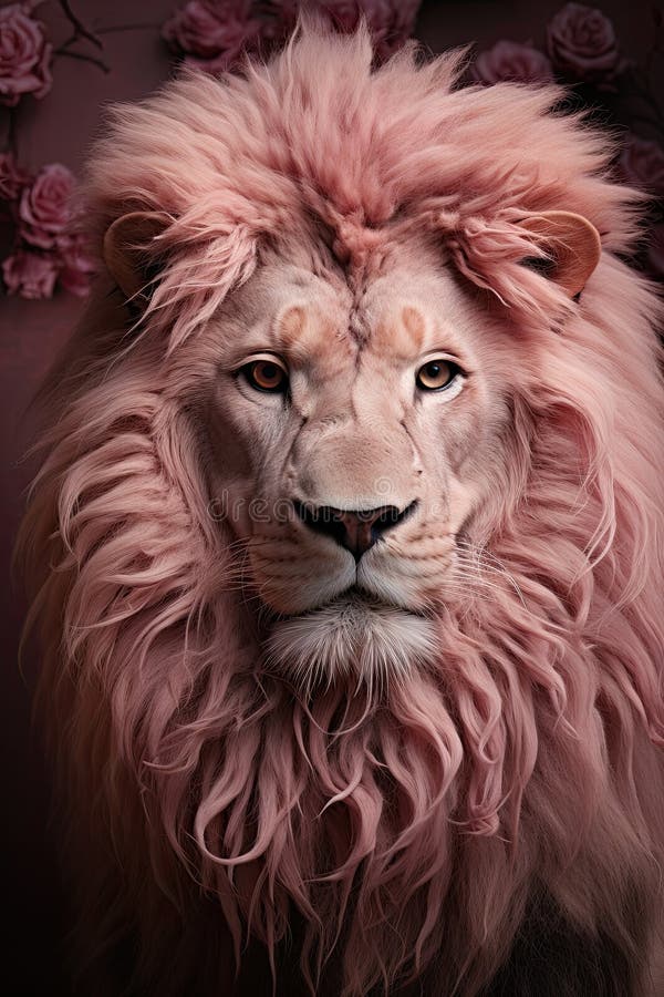 Elegant pink lion posing. stock illustration. Illustration of chic ...