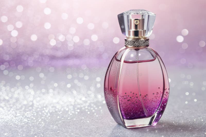 Elegant Pink Perfume Bottle with Glitter Against a Sparkling Background ...