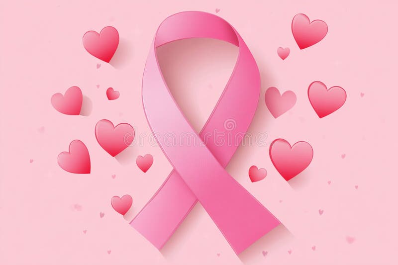 Elegant Pink Ribbon with Floating Hearts on a Soft Pink Textured ...