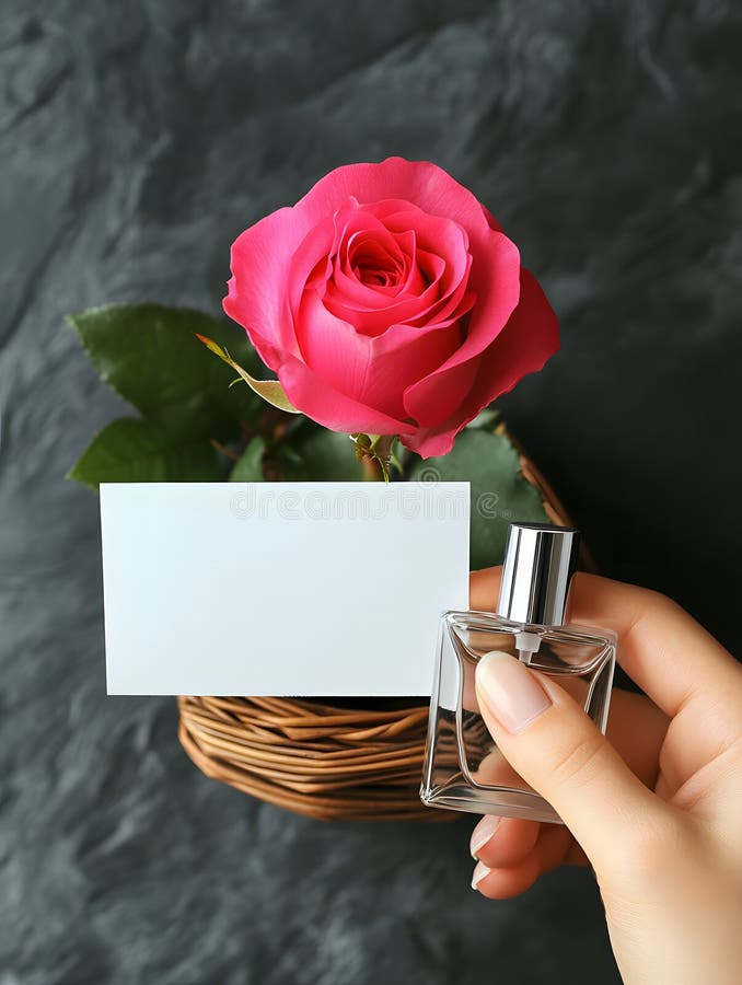 Elegant Pink Rose with Perfume and Blank Card Romantic Gift Concept ...