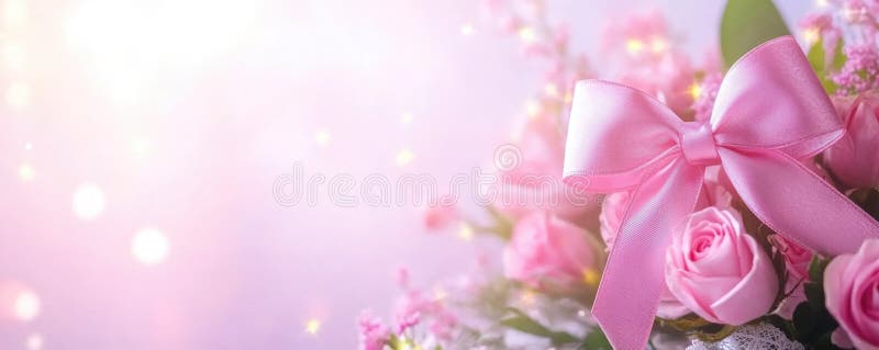 Elegant Pink Roses with Bow and Soft Glow Stock Image - Image of cupid ...
