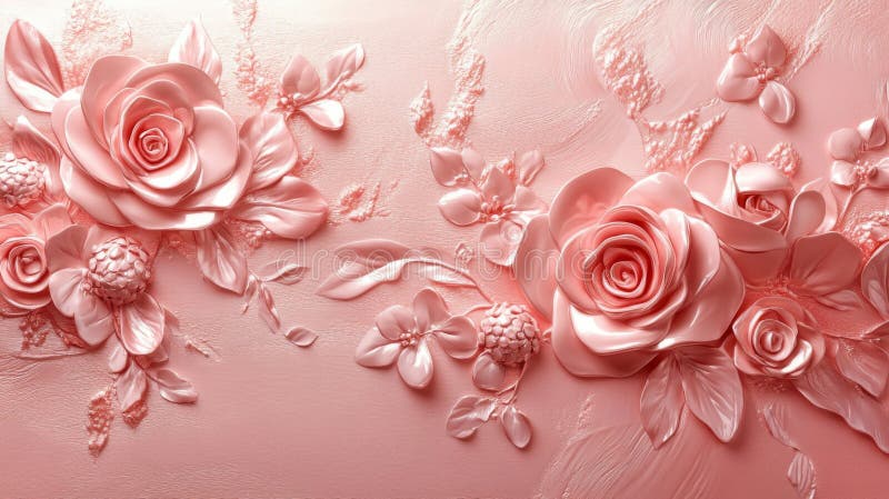 Elegant Pink Roses and Floral Relief Design Stock Illustration ...