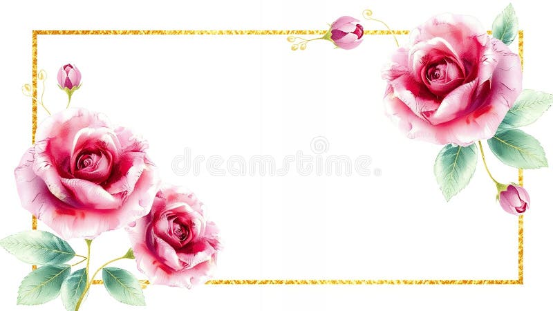 Elegant Pink Roses Frame a Blank Space for Text in a Soft Watercolor ...
